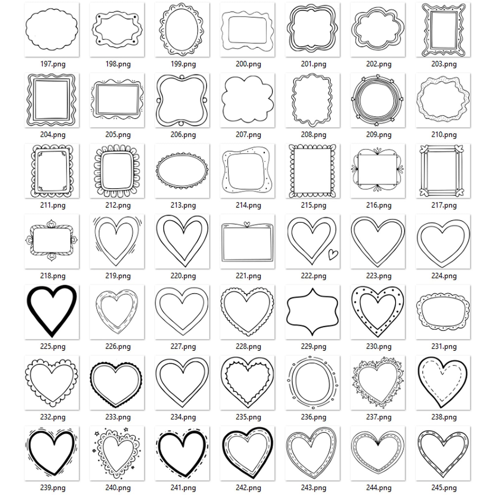 260 Hand Drawn Frames Clipart Bundle, Doodle Frame Border Clip Art, PNG ...