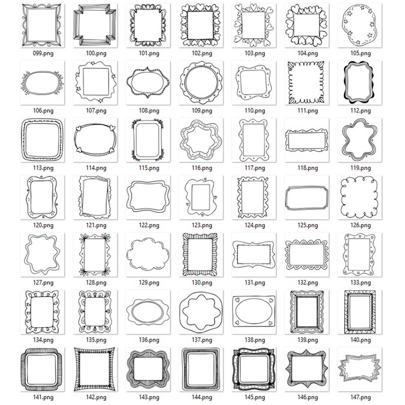 260 Hand Drawn Frames Clipart Bundle, Doodle Frame Border Clip Art, PNG ...