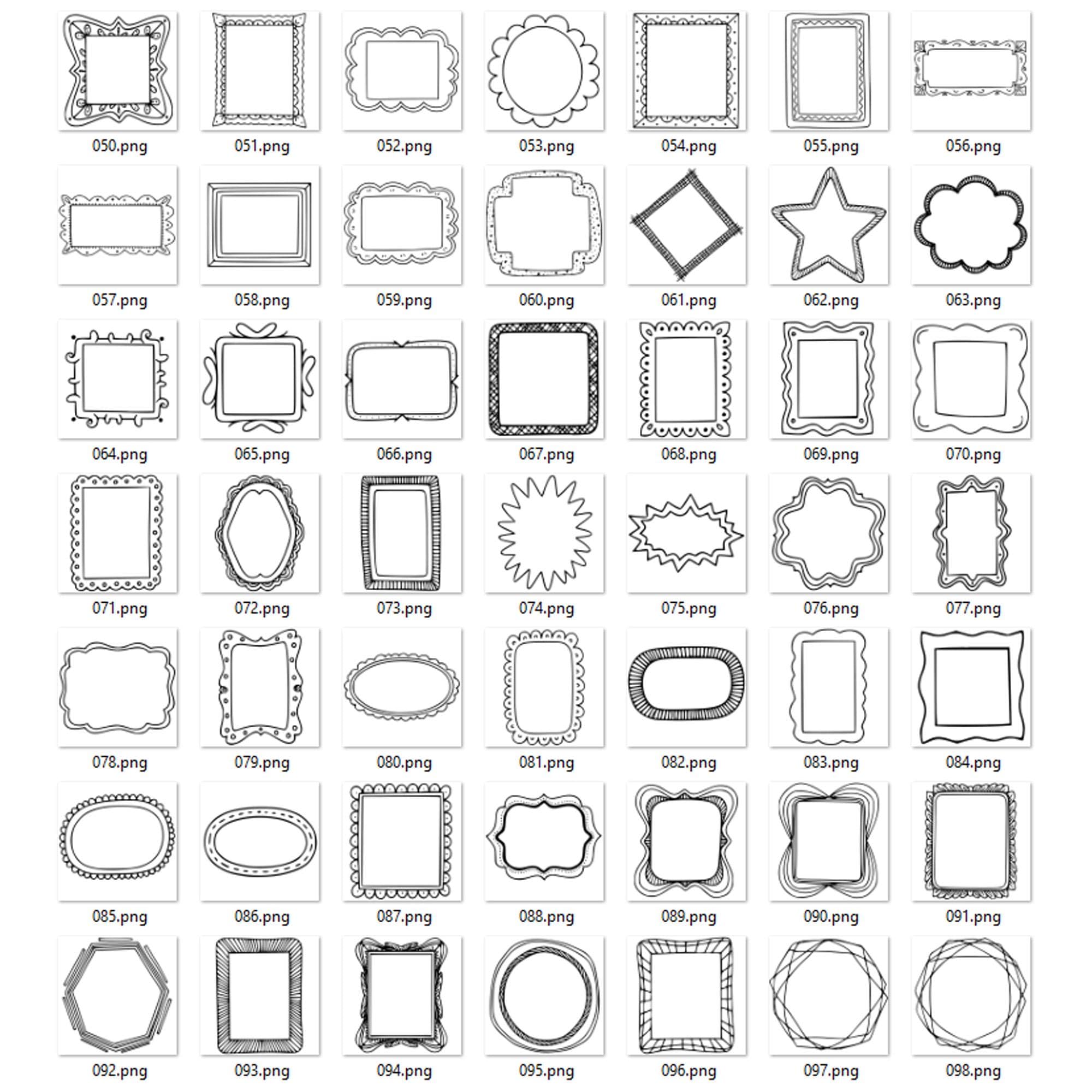 260 Hand Drawn Frames Clipart Bundle, Doodle Frame Border Clip Art, PNG ...