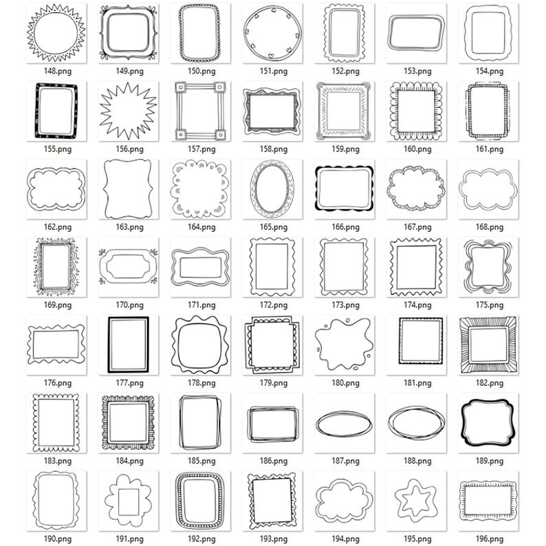 260 Hand Drawn Frames Clipart Bundle, Doodle Frame Border Clip Art, PNG ...