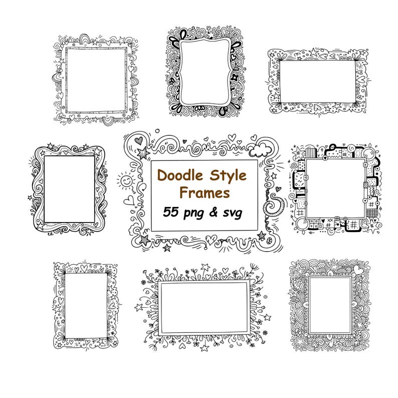 55 Hand Drawn Frames, Whimsical Playful Doodle Style Digital Frame ...