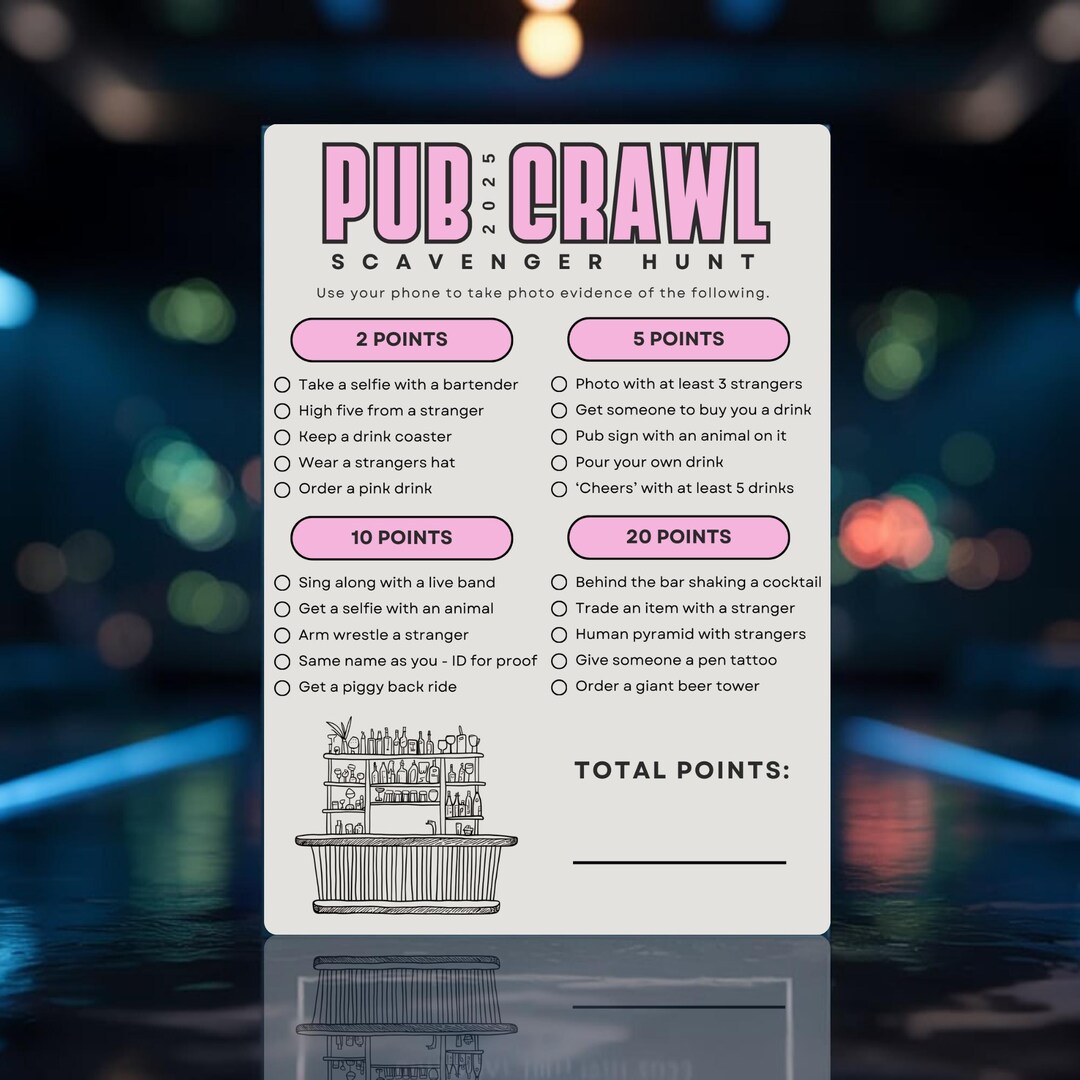 Pub Crawl Scavenger Hunt, Bar Crawl, Night Out - Etsy