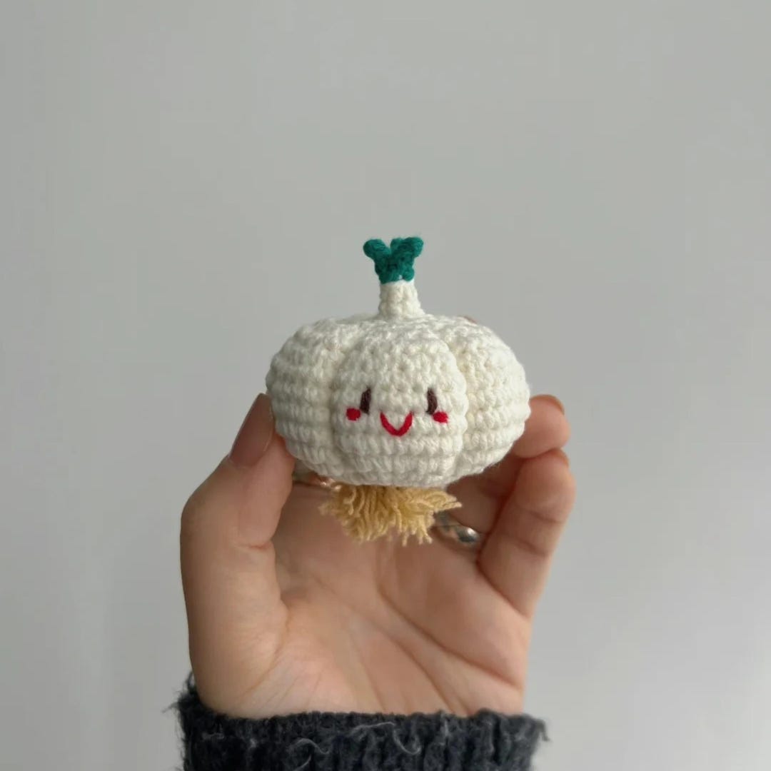 Handmade Crochet Garlic, Cute Amigurumi Plush, Kawaii Vegetable Toy ...