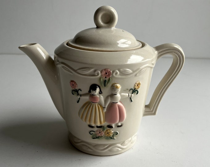 Vintage Porcelier Teapot - 1930s Ceramic Teapot With Two Girls Holding ...