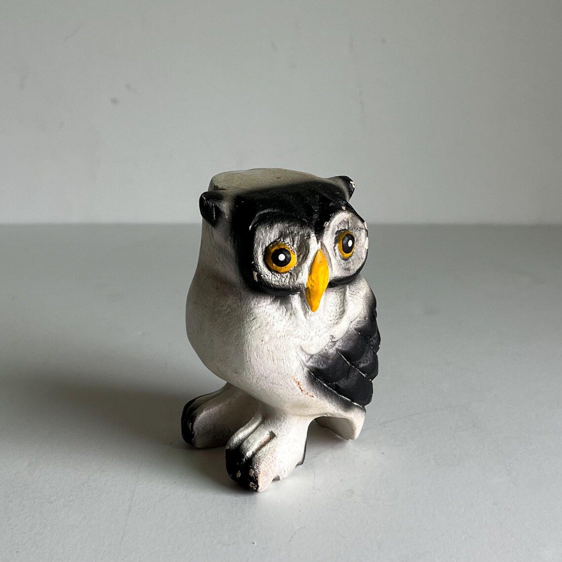 Vintage 1970s Painted Musical Whistle Owl, Black & White With Yellow ...