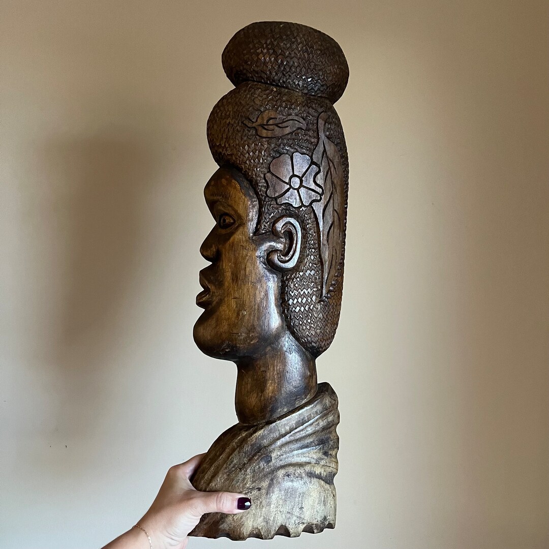 Unique 24-inch Vintage Wooden Face Sculpture With Hanging Hook ...