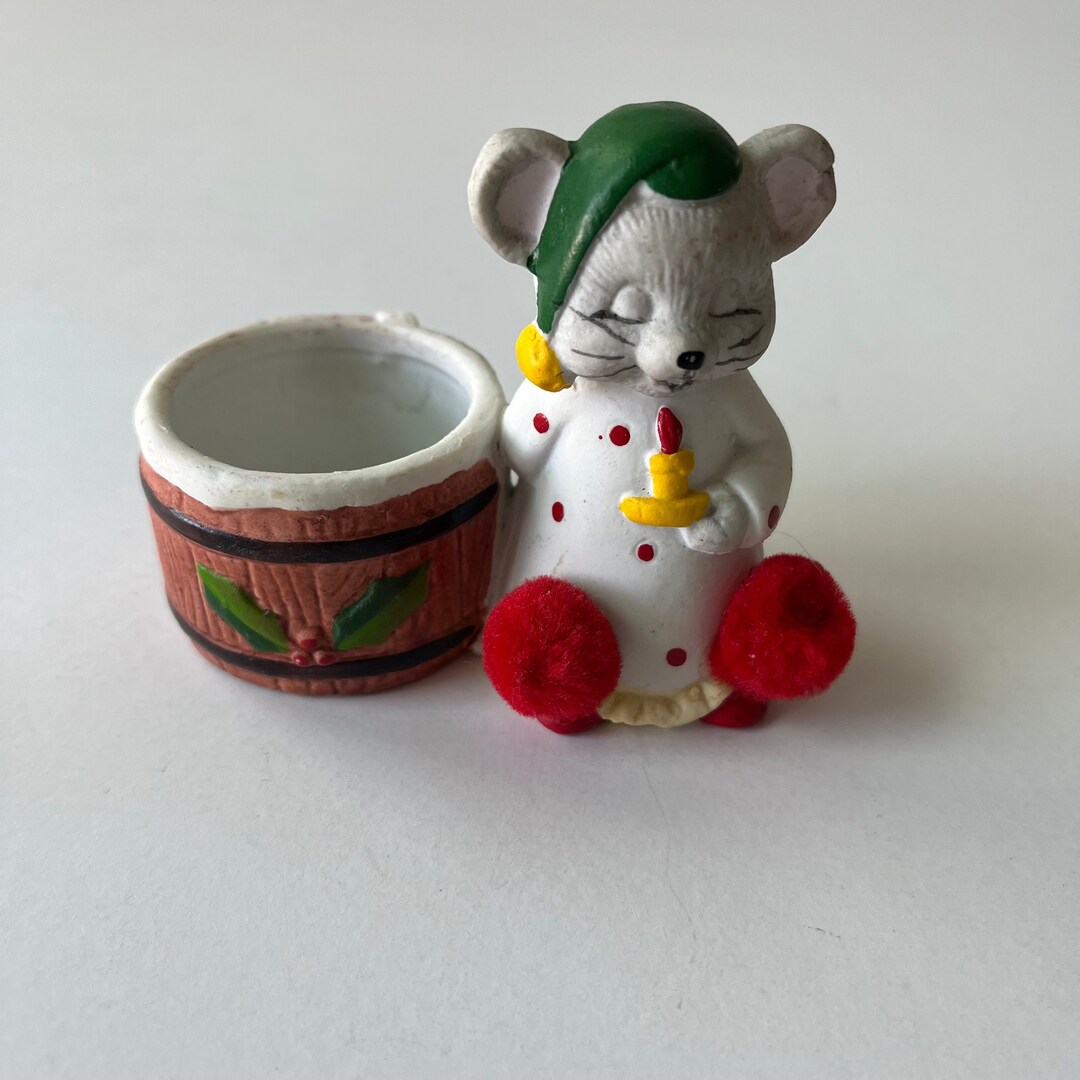 Vintage Mouse Candle Holder - Adorable Christmas Figurine - Pjs ...