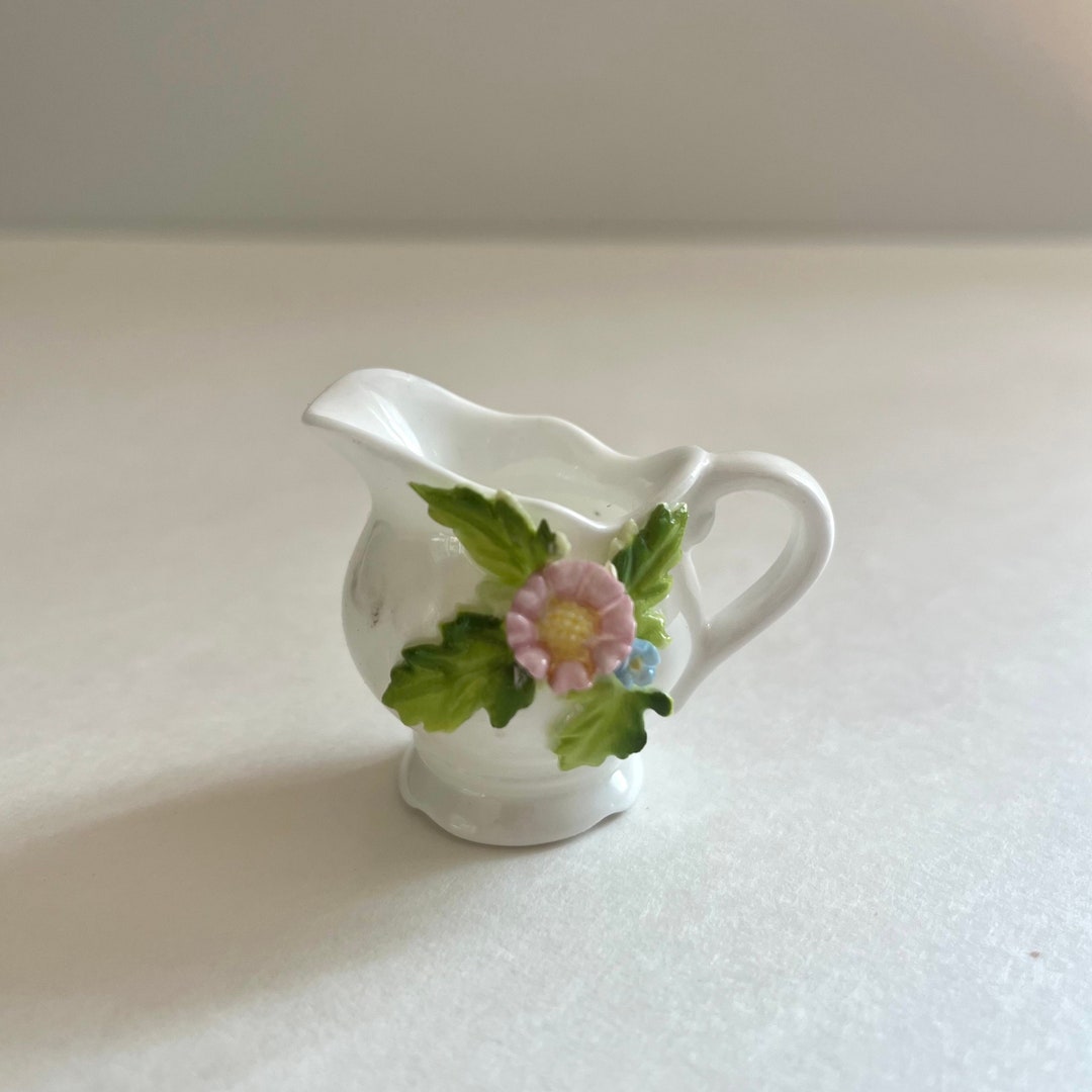 Vintage Miniature Ceramic Pitcher - Pink and Green Floral Motif ...