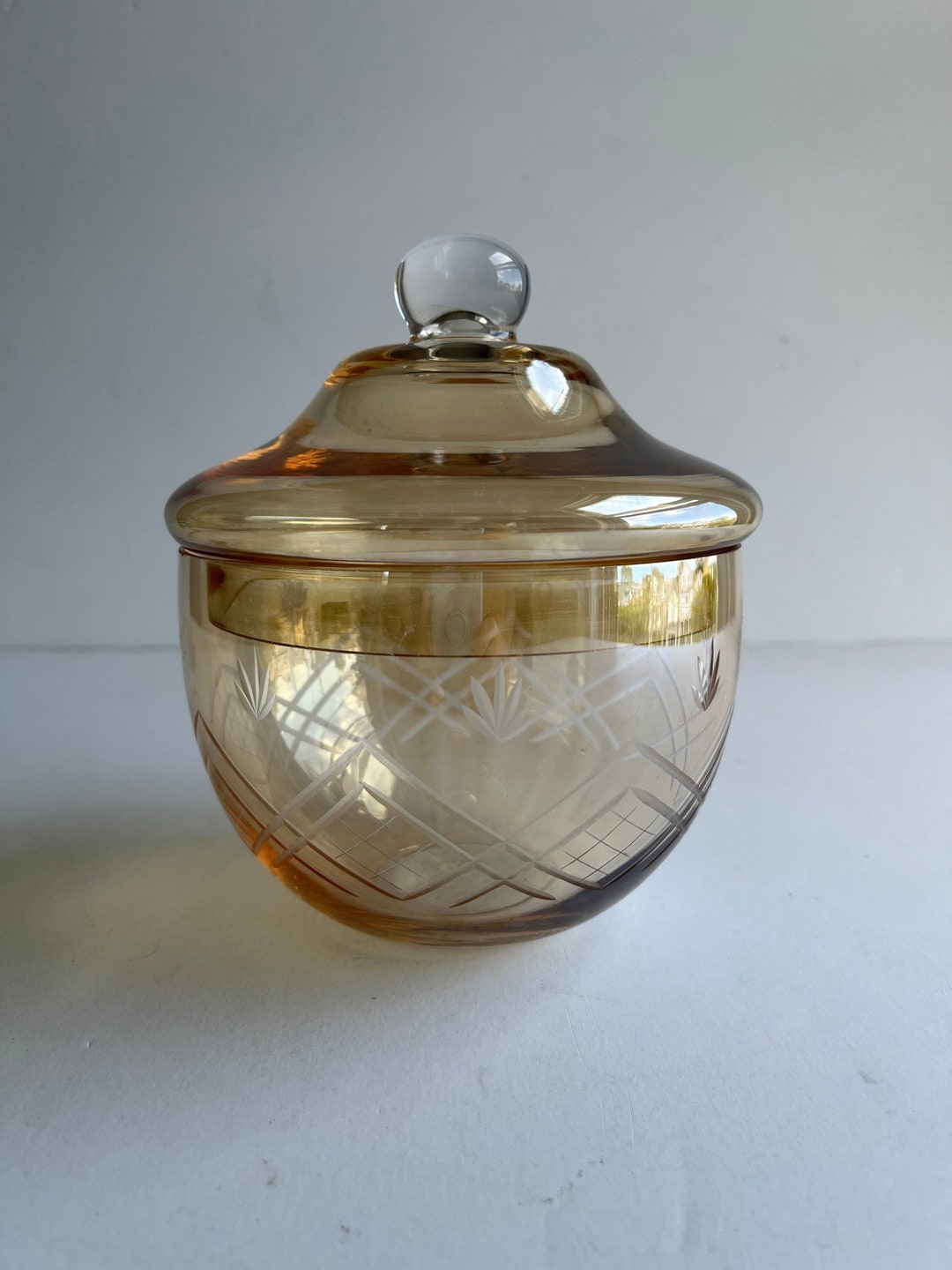 Vintage Floral Glass Container, 1970s Tinted Glass With Lid - Etsy
