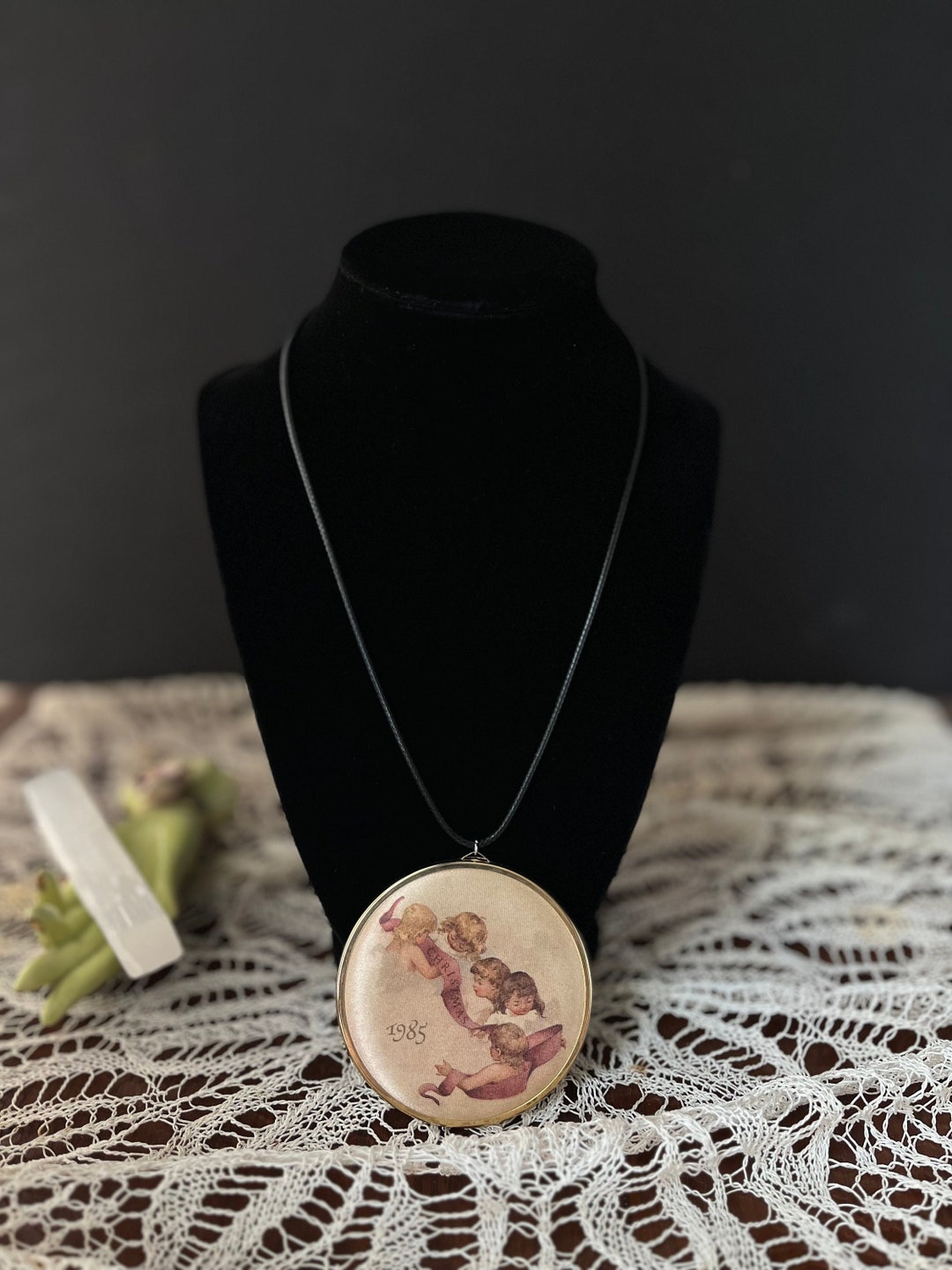 Handmade Upcycled Black Cord Necklace With Charm - Christmas 1985 ...