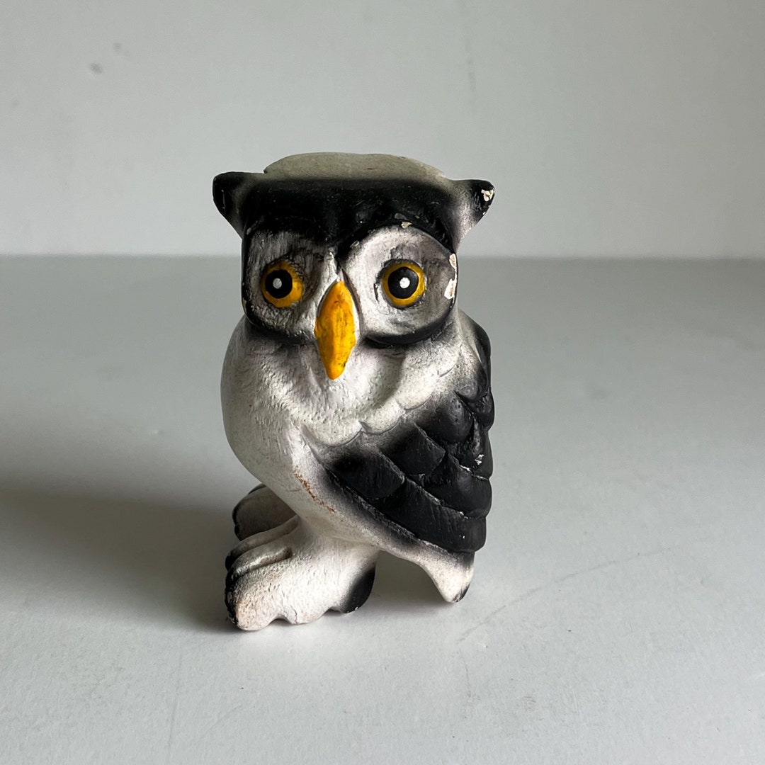 Vintage 1970s Painted Musical Whistle Owl, Black & White With Yellow ...