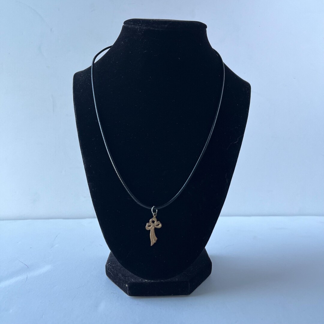 Vintage Upcycled Necklace With Ornate Gold Cross Charm on Black Cord ...