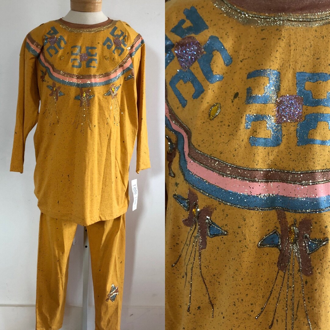 Vintage Hand-painted Sweatsuit, Yellow 2-piece Set, 80s Retro Style - Etsy