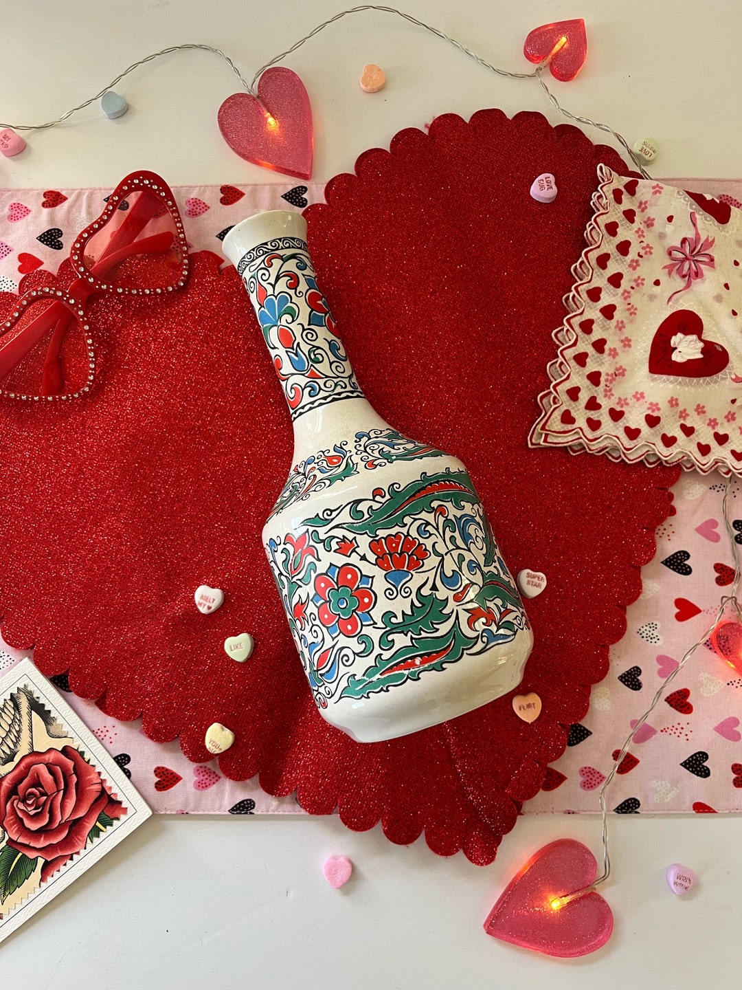 Vintage Metaxa Floral Vase - Greek Liquor Bottle - White Speckled ...