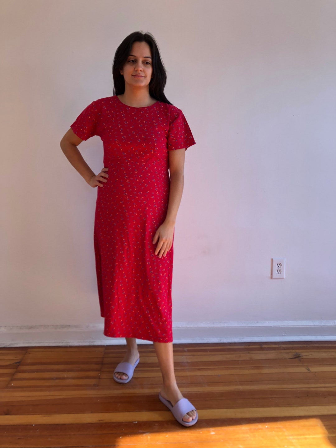 Vintage Pink Floral Midi Dress - FADS, 90s Flower Print - Etsy