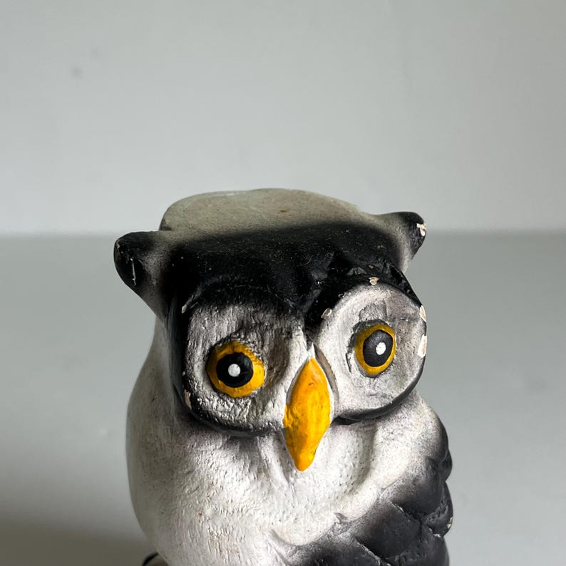Vintage 1970s Painted Musical Whistle Owl, Black & White With Yellow ...