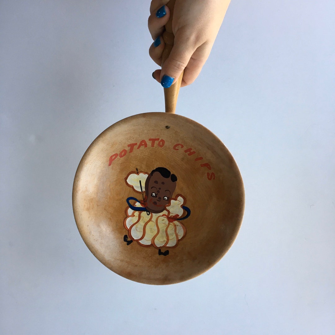 Vintage Wooden Bowl With Potato Chip Man Handle 1960s - Etsy