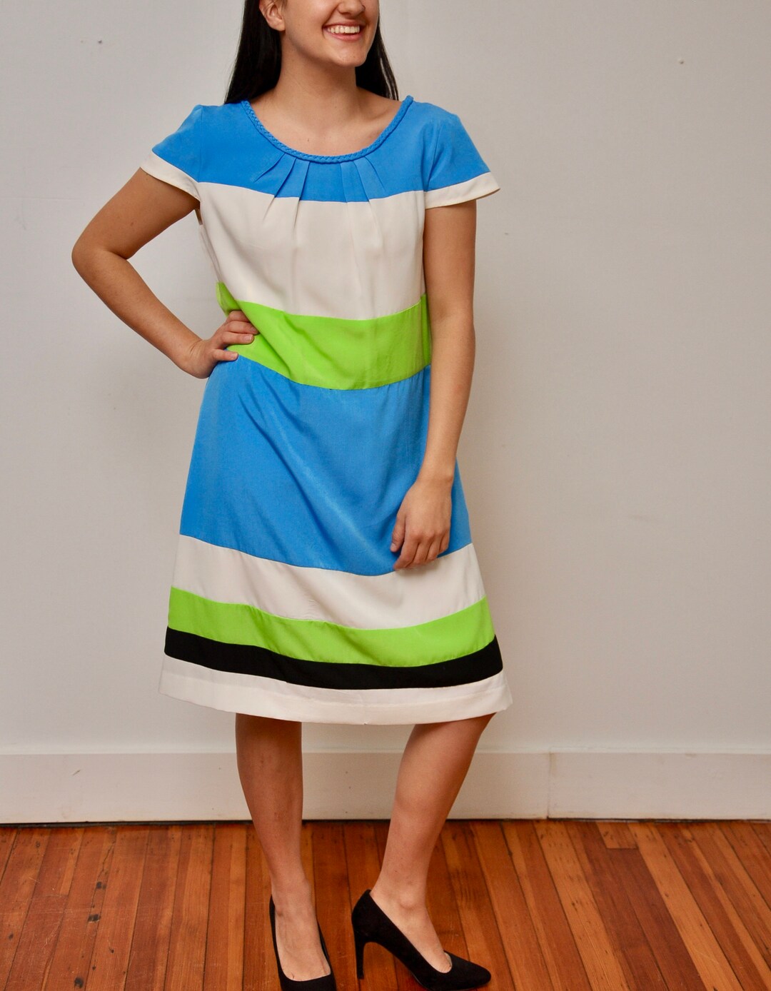 Vintage Colorblock Dress, Green Blue White Black, Size 14 - Etsy