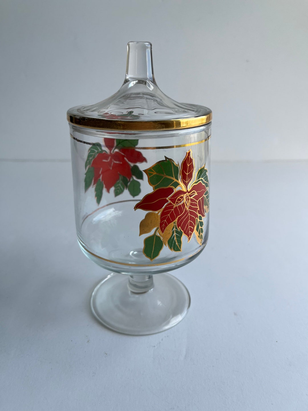 Vintage Holly Glass Container With Lid - Christmas Candy Dish - 1970s ...