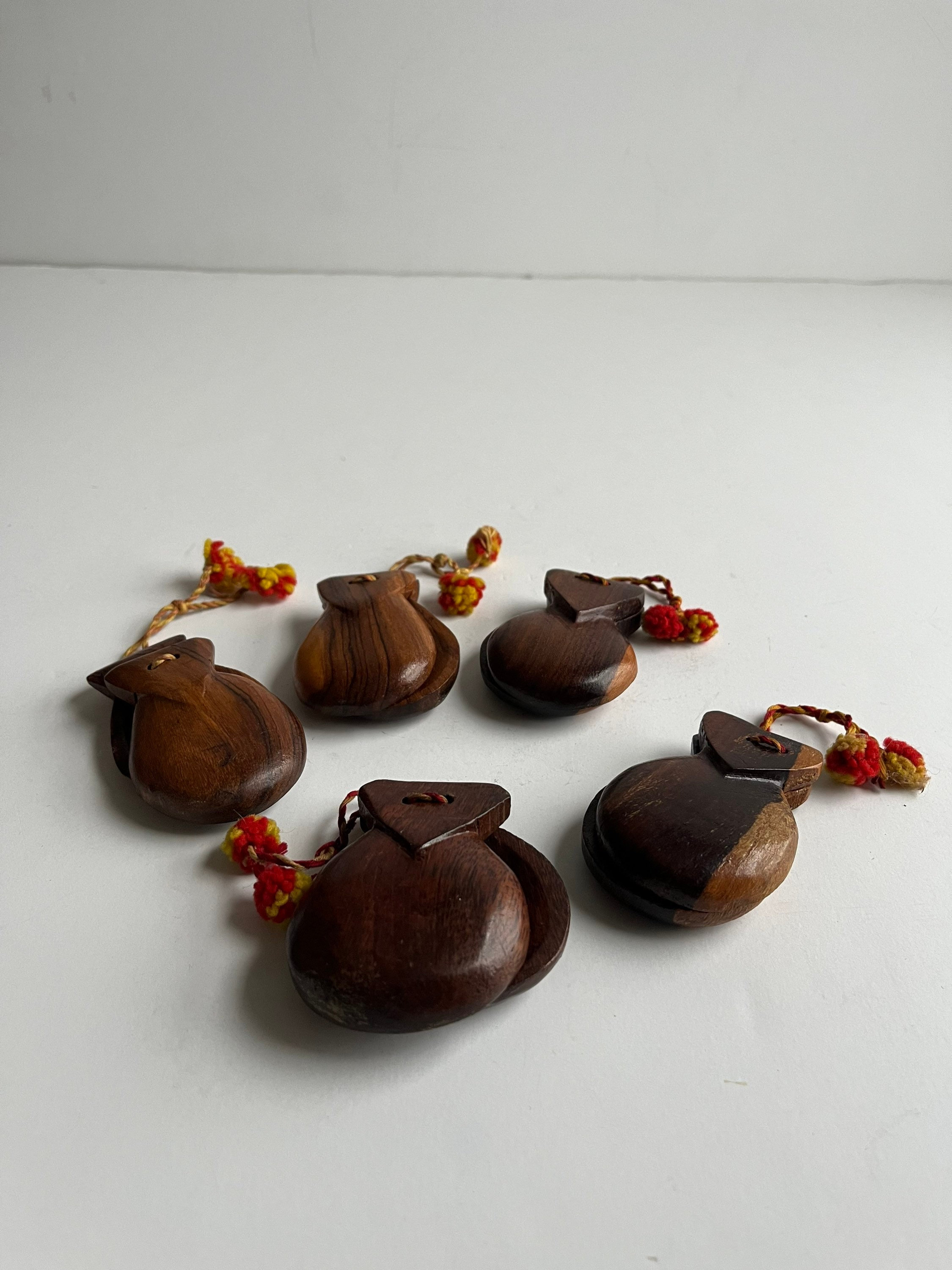 Set of Five Vintage Wooden Castanets Collectible Percussion Instruments ...