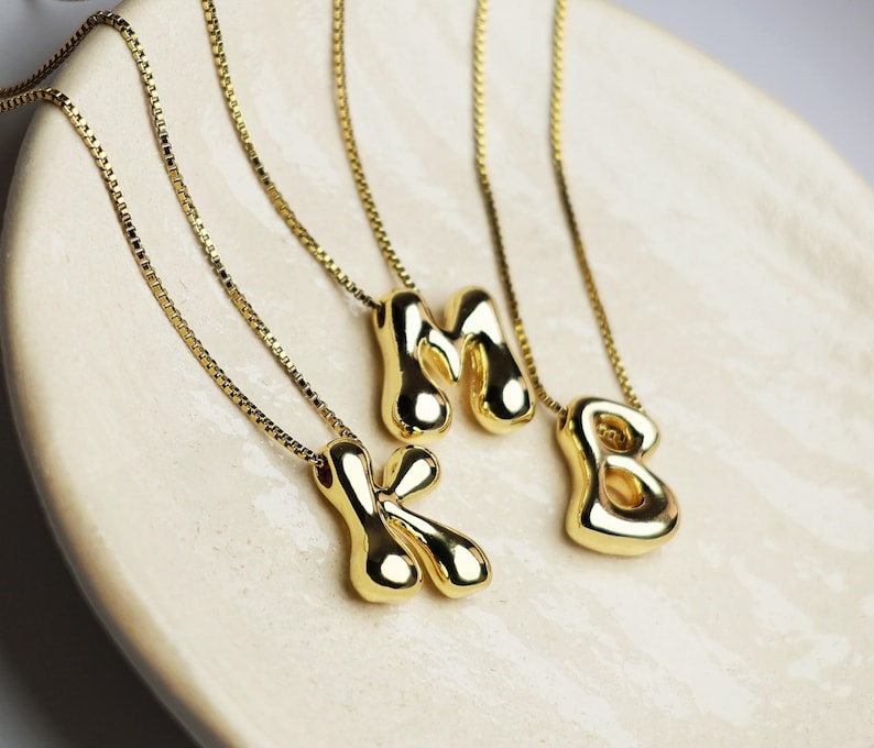 Gold Bubble Letter Necklace by Gigi Wonderer • Personalized Initial ...