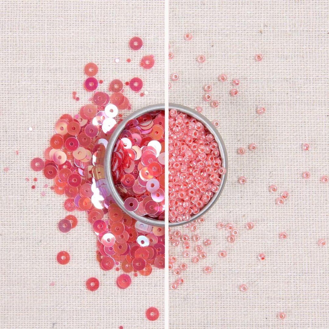 Sequins & Beads // Rose Quartz Sequins, Rose Quartz Glass Seed Beads ...