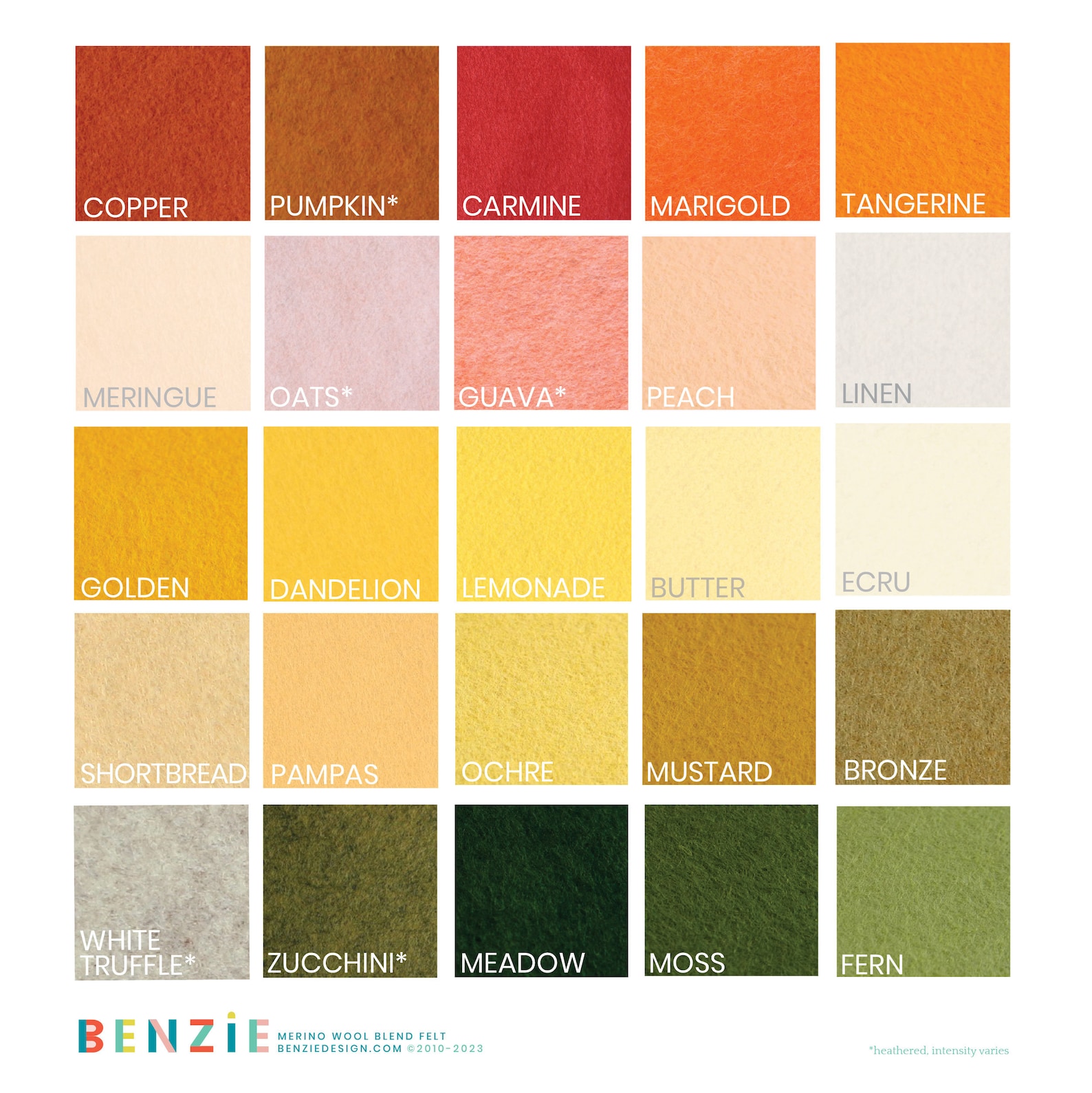 Felt Swatch Chart // Benzie // Color Samples, Felt Fabric Swatches ...