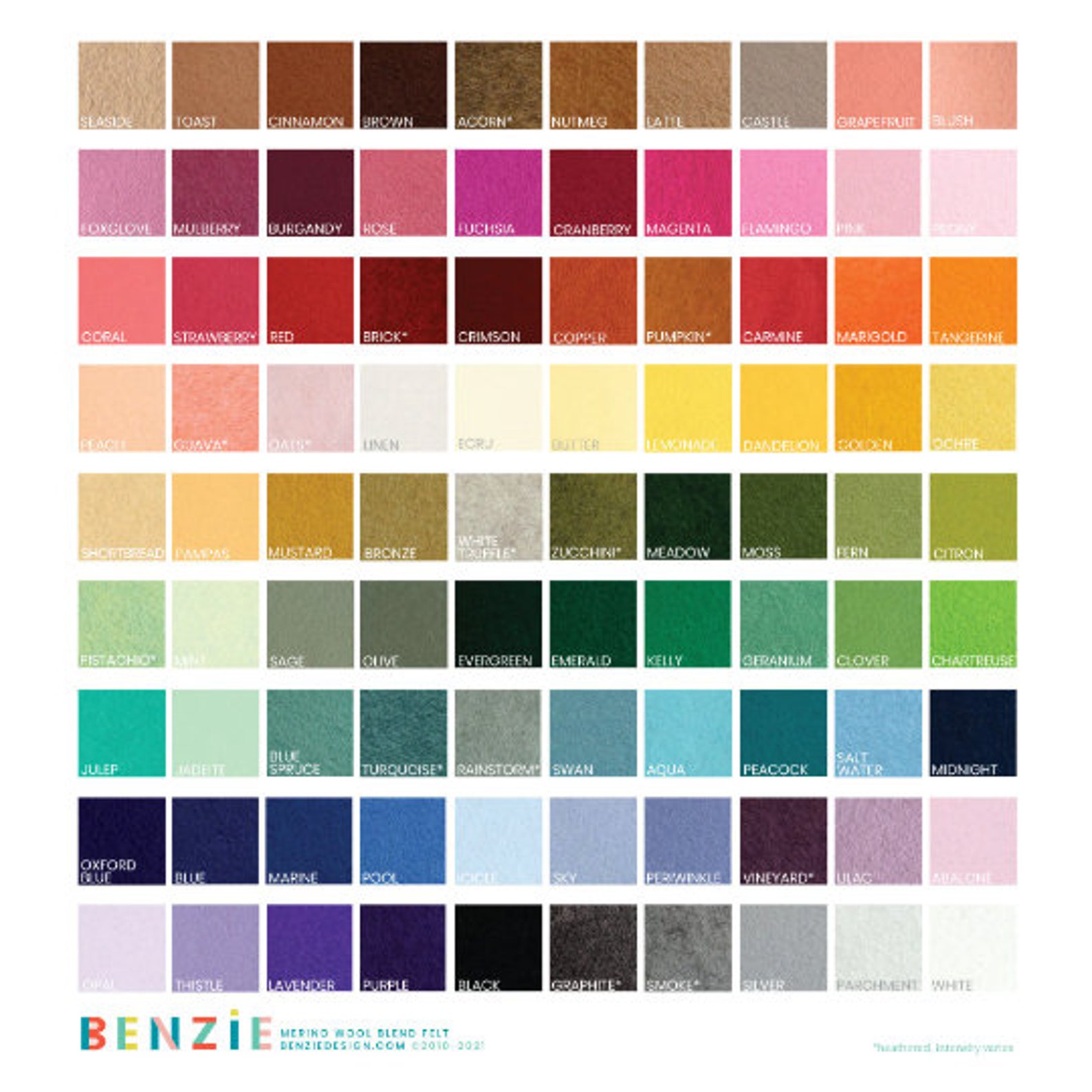 Felt Swatch Chart // Benzie // Color Samples Felt Fabric - Etsy