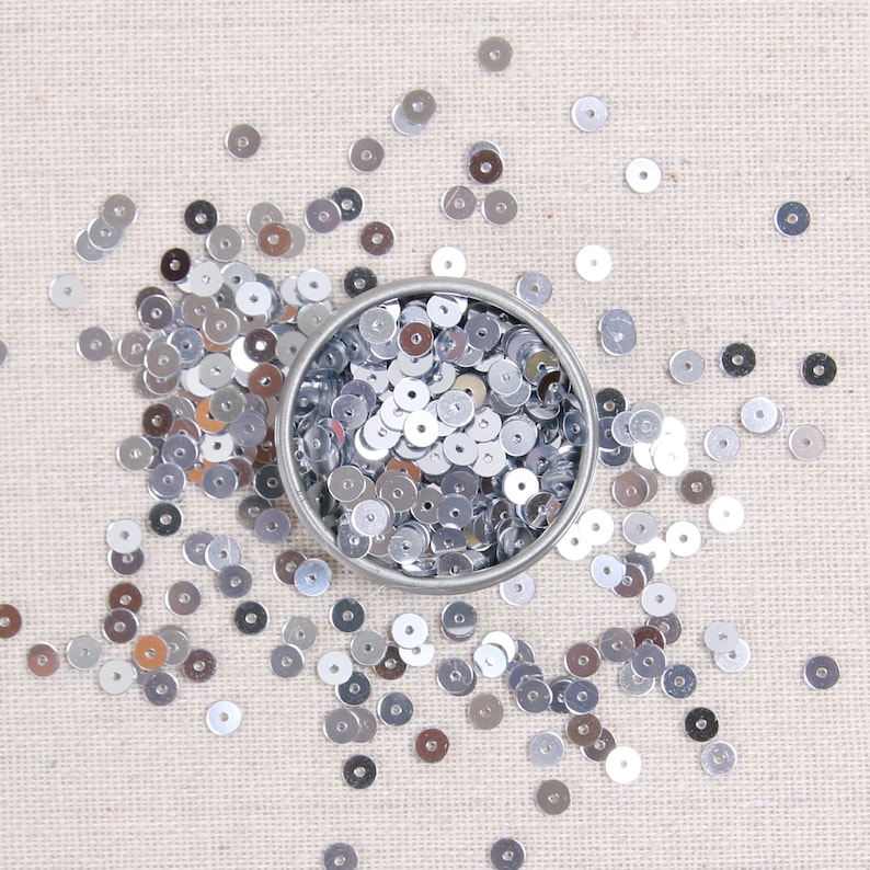 Sequins & Beads // Silver Metallic Sequins, Silver Iridescent Seed ...