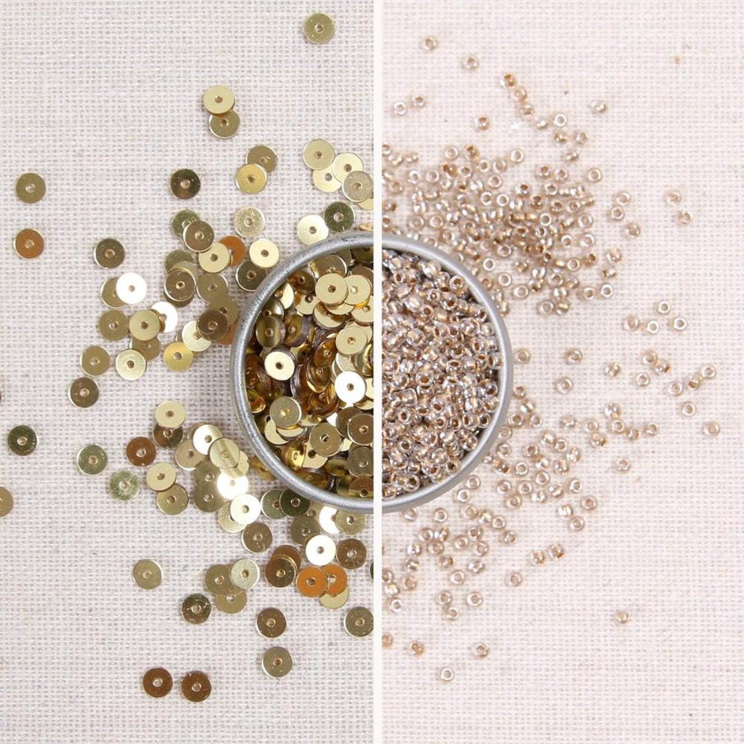 Sequins & Beads // Gold Metallic Sequins, Gold Seed Beads, 4mm Flat ...
