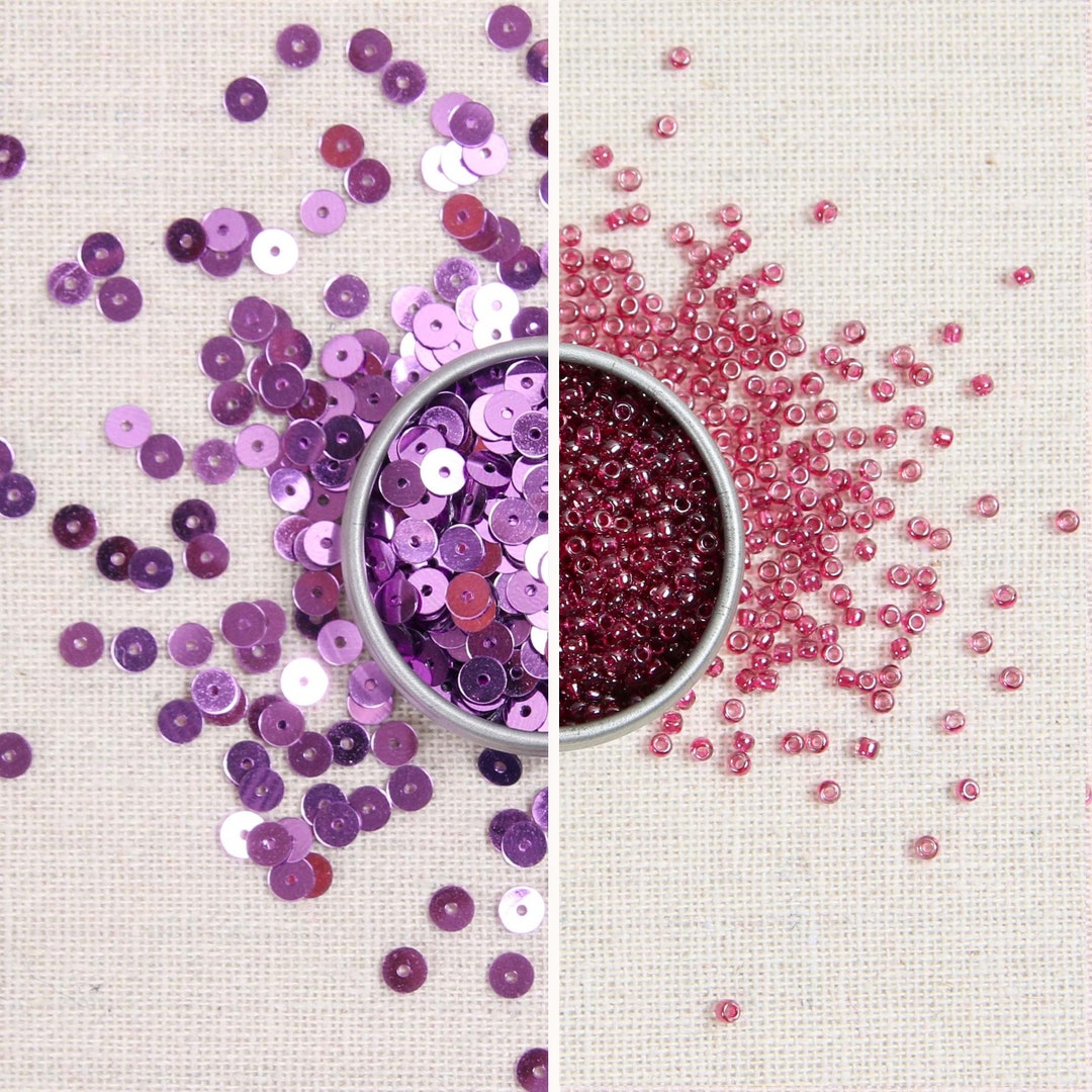 Sequins & Beads // Lilac Metallic Sequins, Lilac Seed Beads Size 11 ...
