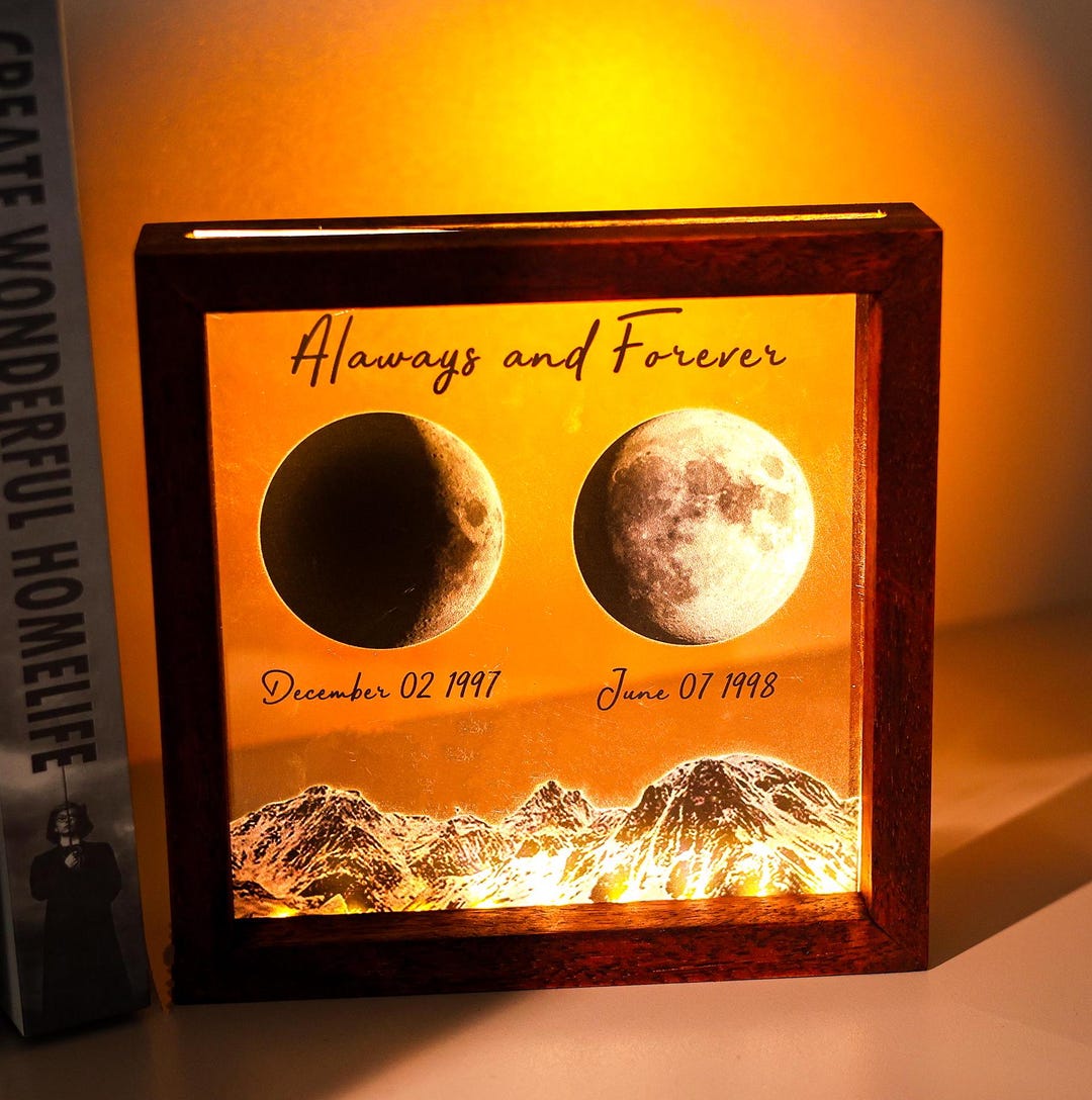 Customized Moon Phase LED Lamp, Moon Crystal Lamp, Personalized ...