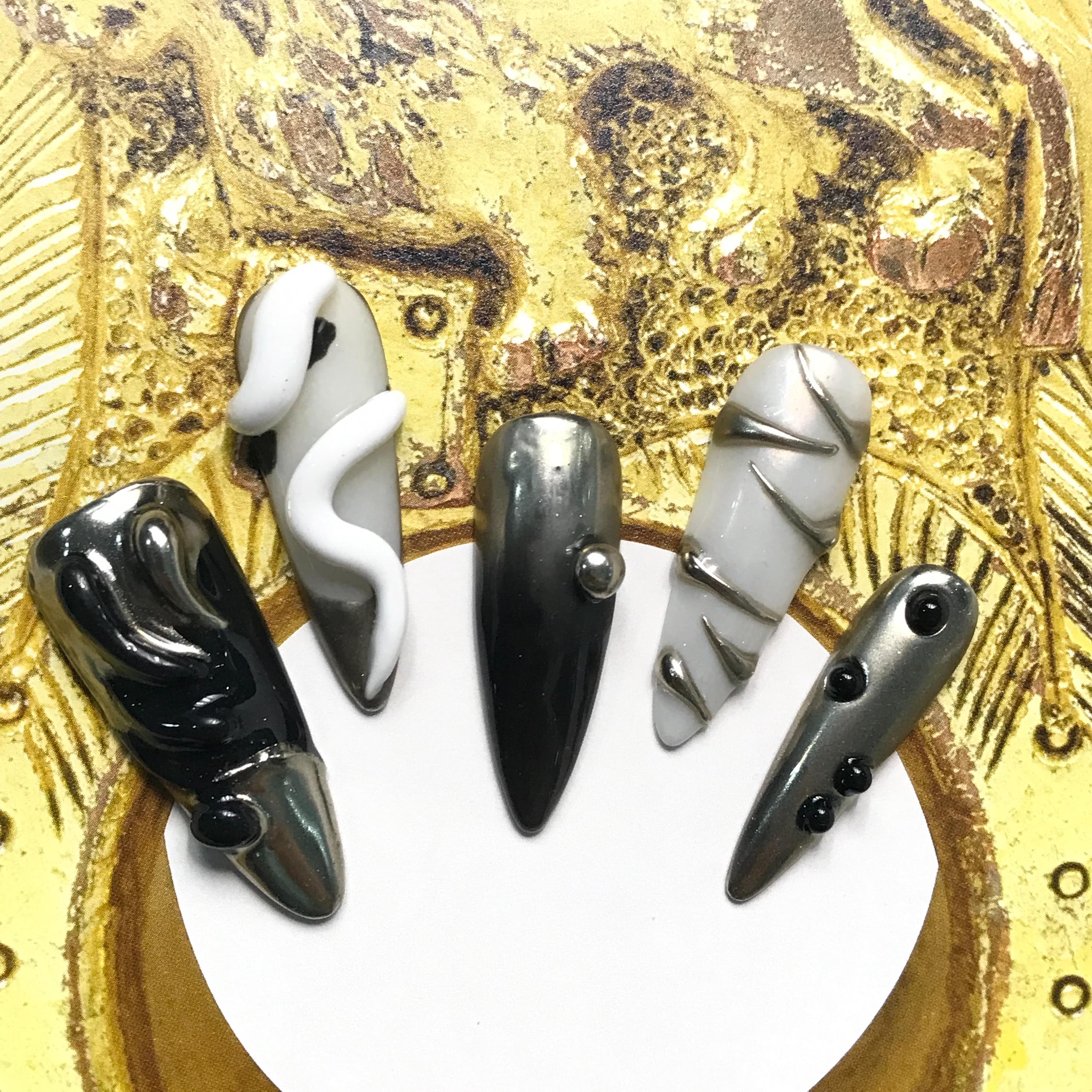 Gothic Horror Snake Press on Nails | 3D Stiletto Gel Set for Halloween ...