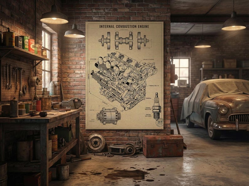 Engine Patent Print | Vintage Automotive Blueprint Art (digital ...