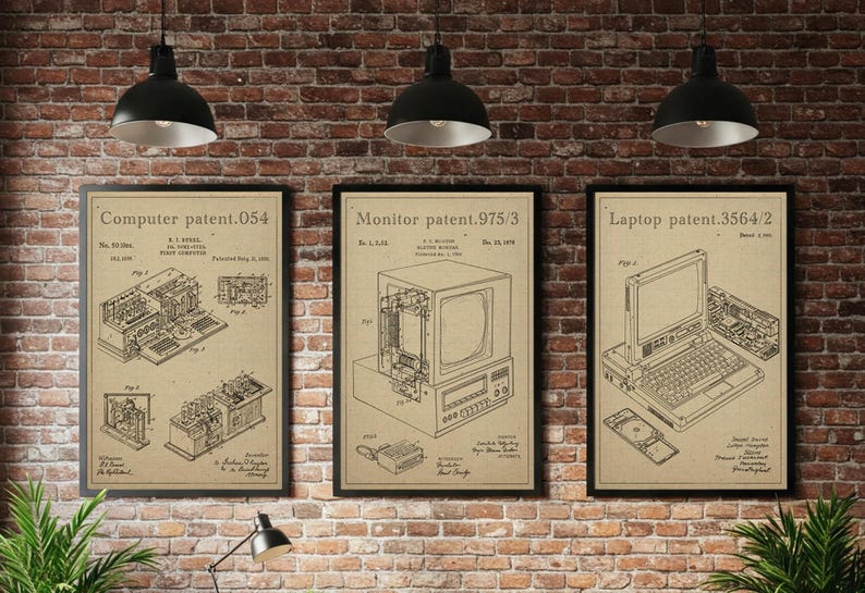 POSTER | Wall Art, Retro Computer Blueprint Posters: Tech Evolution Art ...