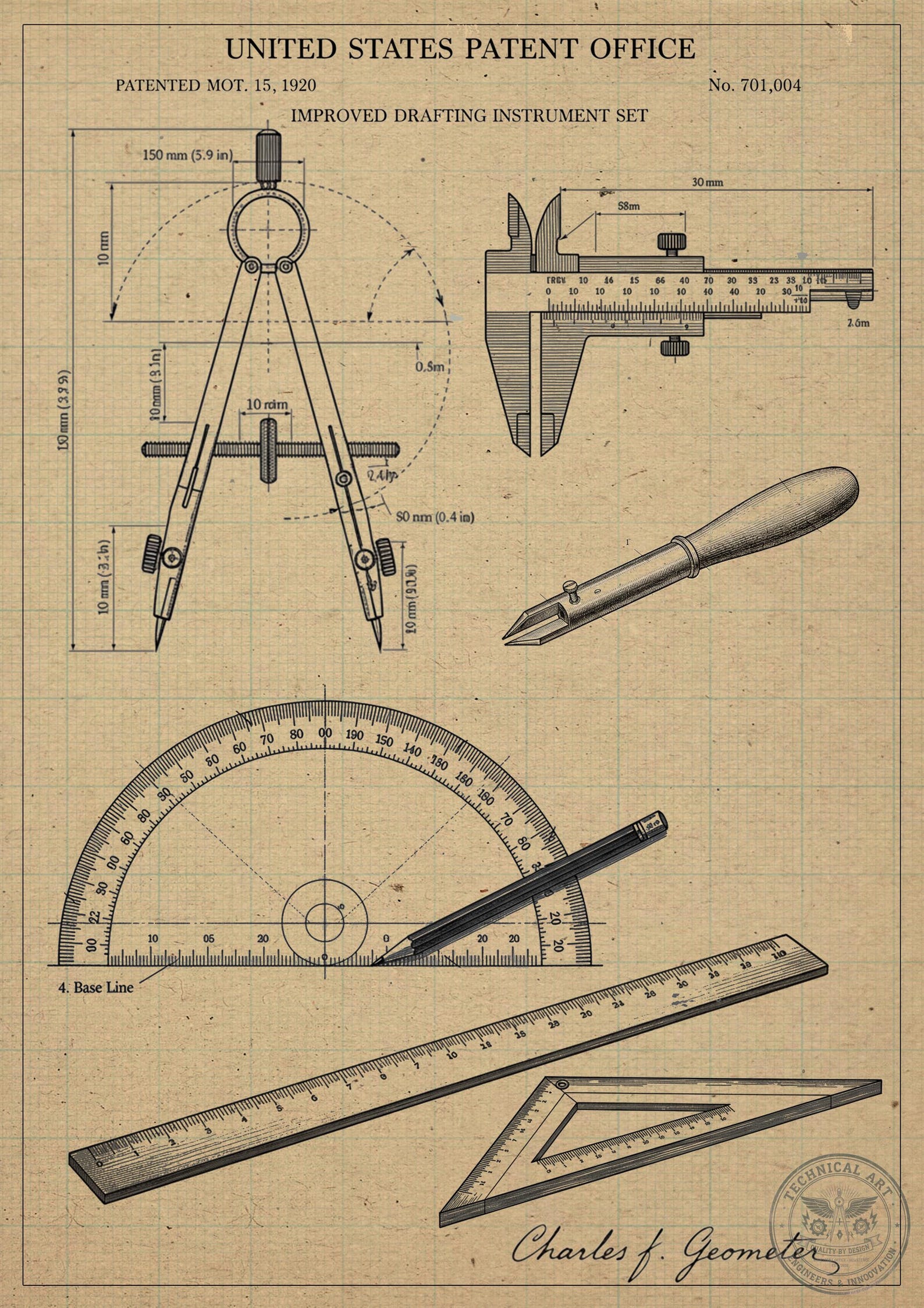 Vintage Drafting Tools Patent Print | Architect Blueprint Wall Art ...