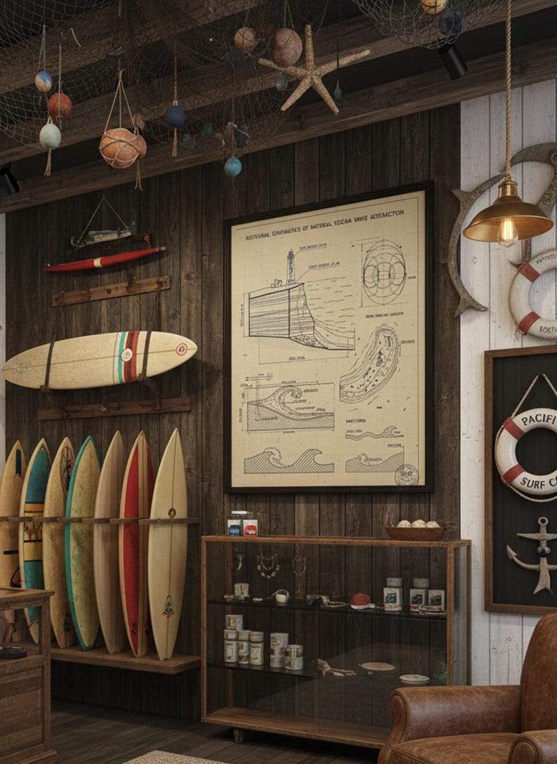 Wave Motion Schematic Poster | Surfing Diagram Wall Art | Coastal Decor ...