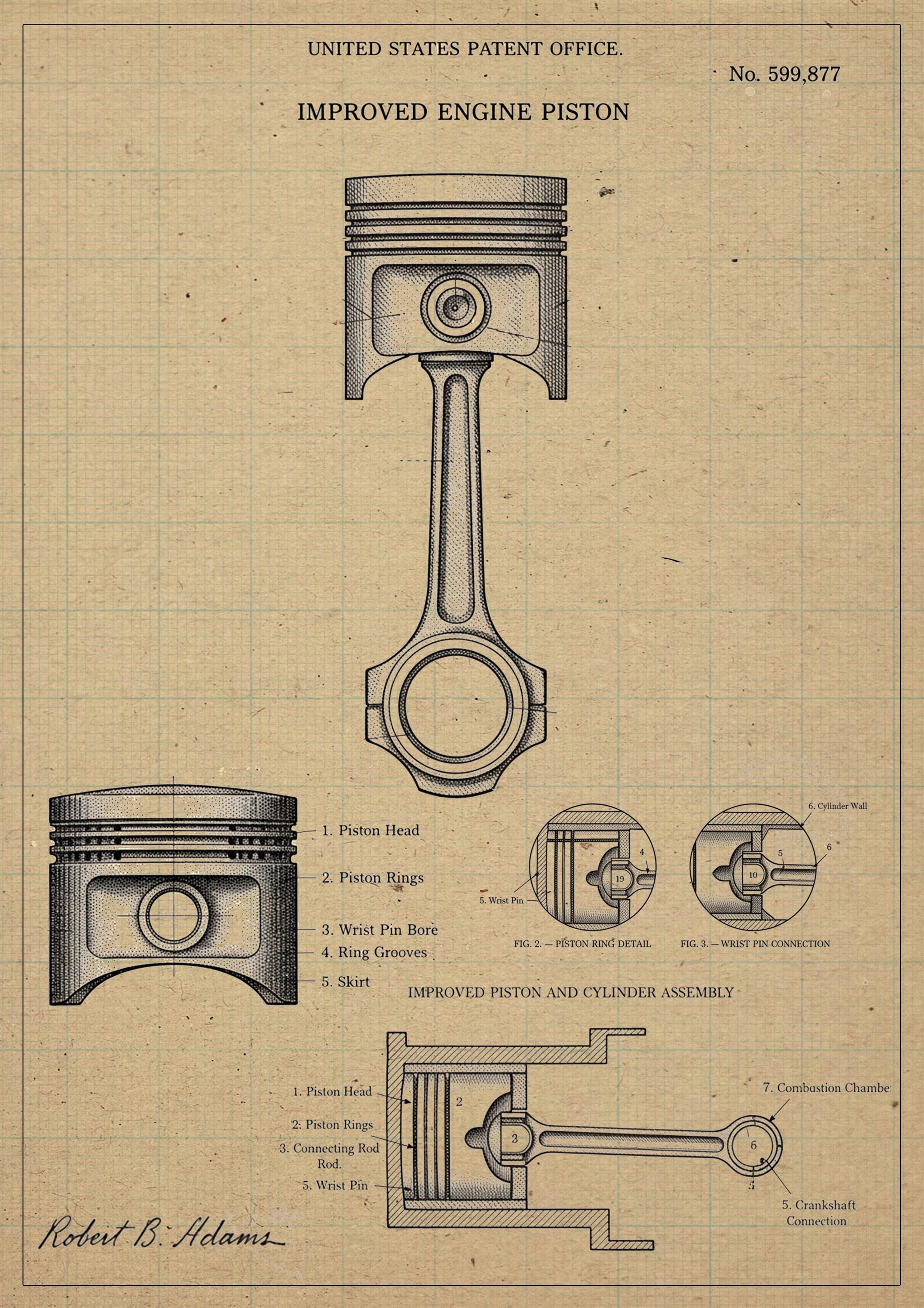Engine Piston Patent Print | Automotive Blueprint Wall Art | Retro ...