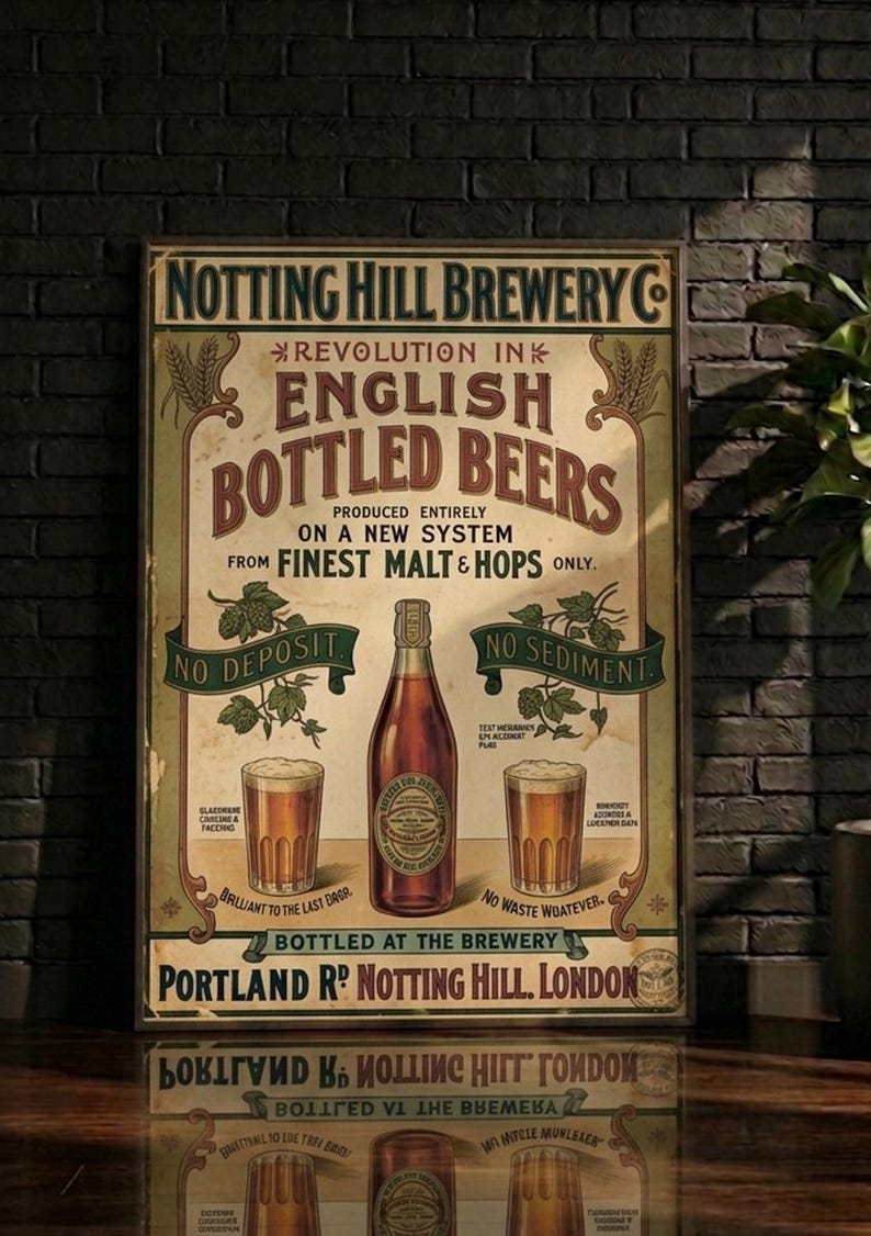 Vintage English Beer Poster, Notting Hill Brewery Art, Retro Pub Decor ...