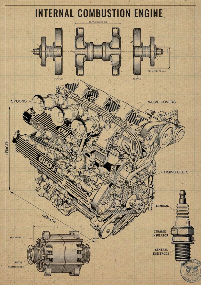 Engine Patent Print | Vintage Automotive Blueprint Art (digital ...