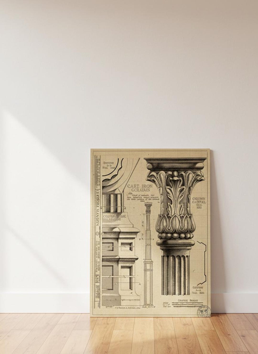 Antique Column Blueprint Print, Architectural Patent Art (digital ...
