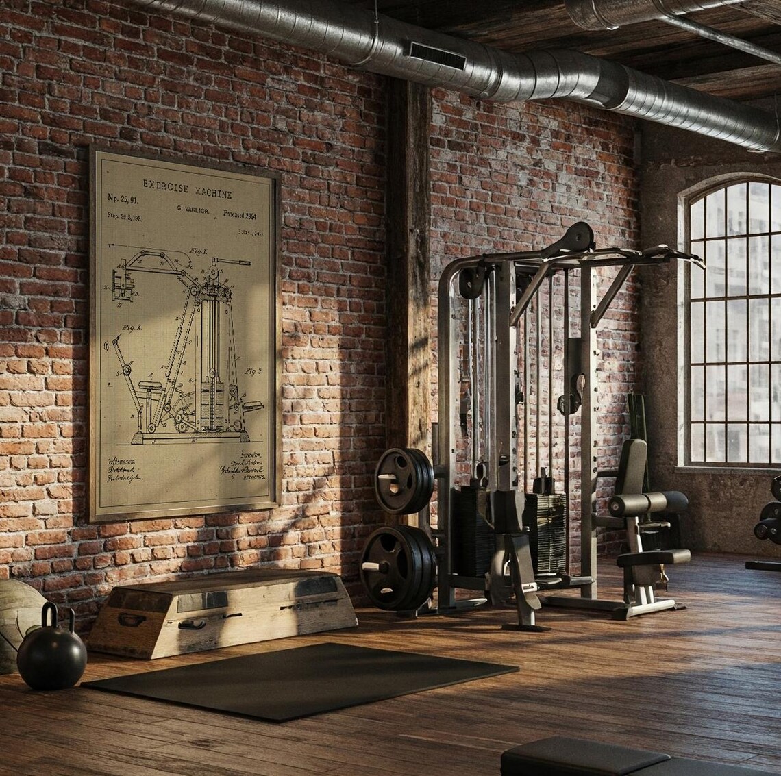 Vintage Gym Equipment Blueprint Poster – Digital Download, Retro ...