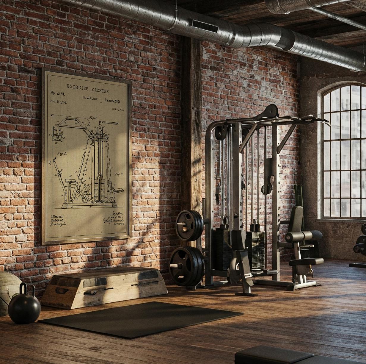 Vintage Gym Equipment Blueprint Poster – Digital Download, Retro ...