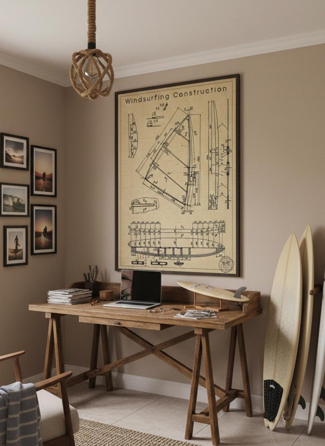 Vintage Windsurfen Patent Druck, Retro Segelboot Blueprint Poster ...