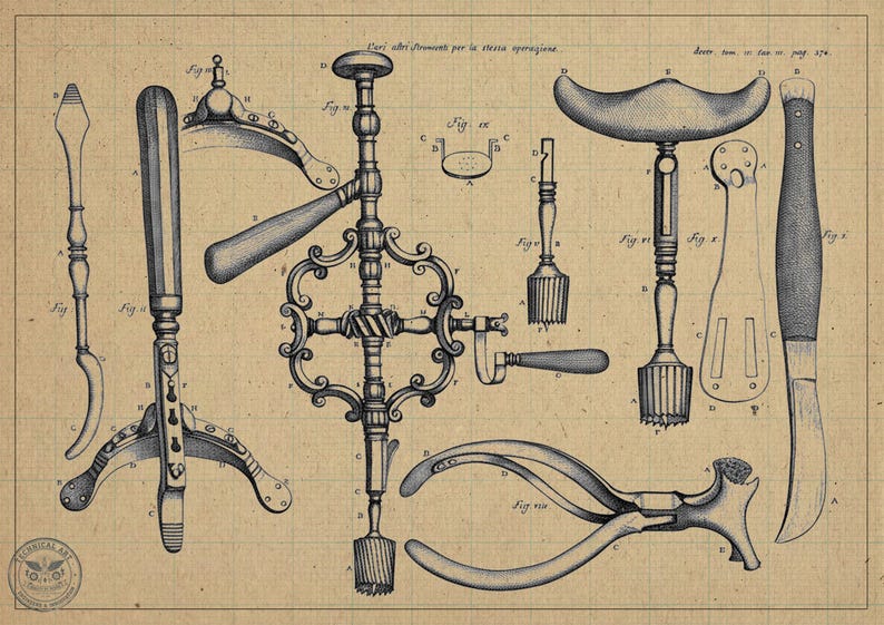 Vintage Hand Tools Blueprint Art Print | Workshop Decor (digital ...
