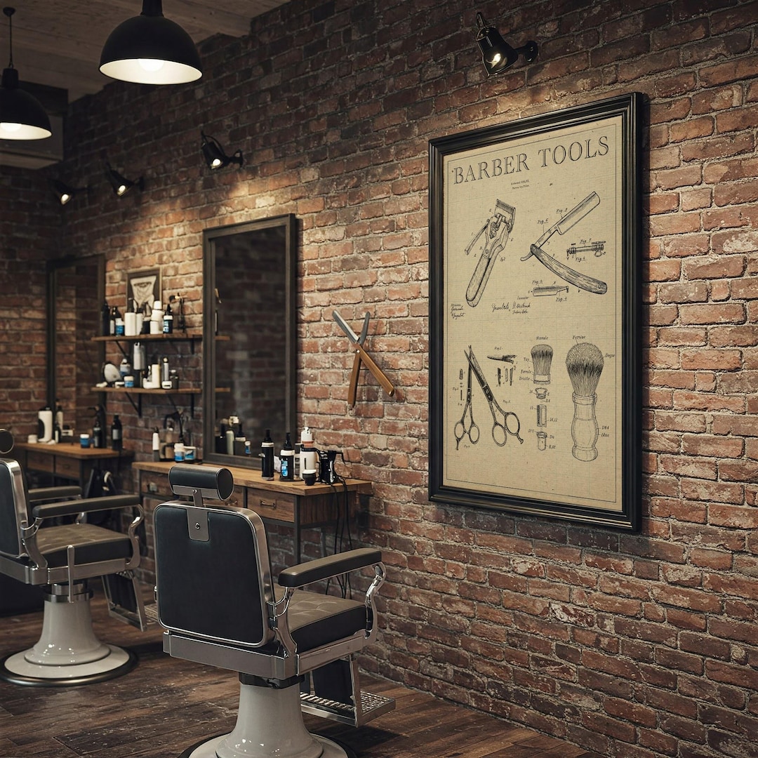 Vintage Barber Shop Blueprint Art: Barber Tools & Chair - Etsy