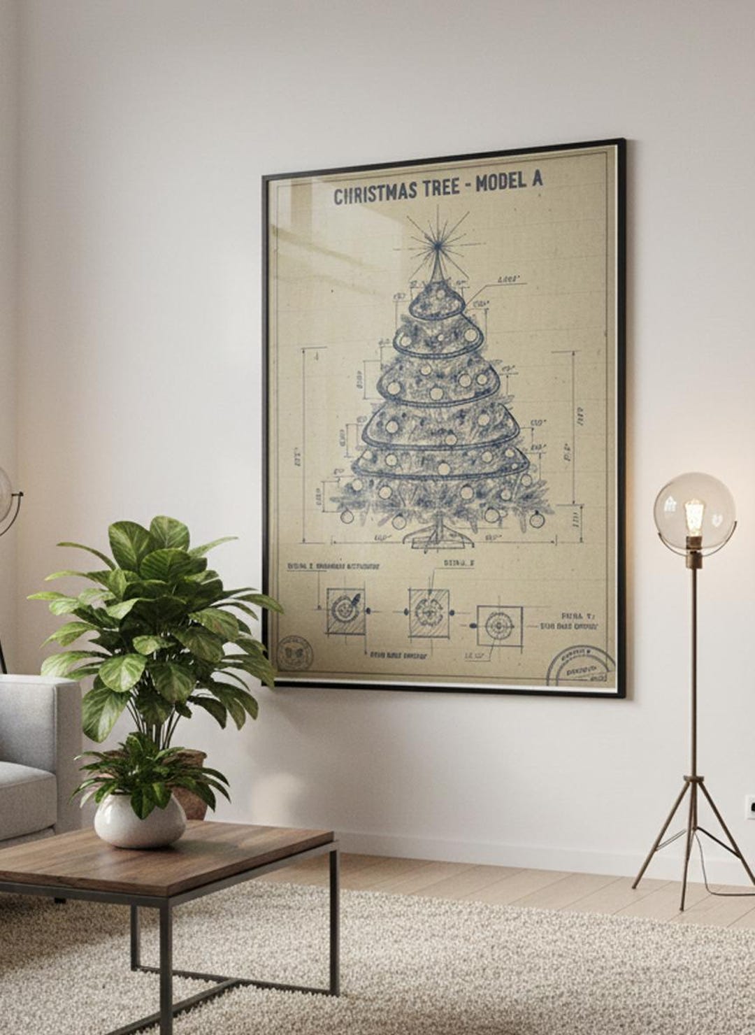 Vintage Christmas Tree Patent Print | Holiday Blueprint Wall Art ...