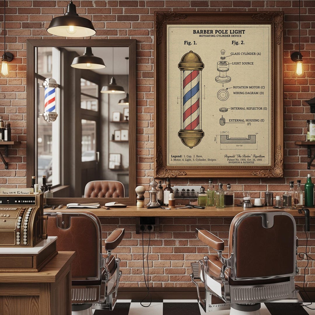 Vintage Barber Pole Patent Print - Retro Barbershop Wall Art ...