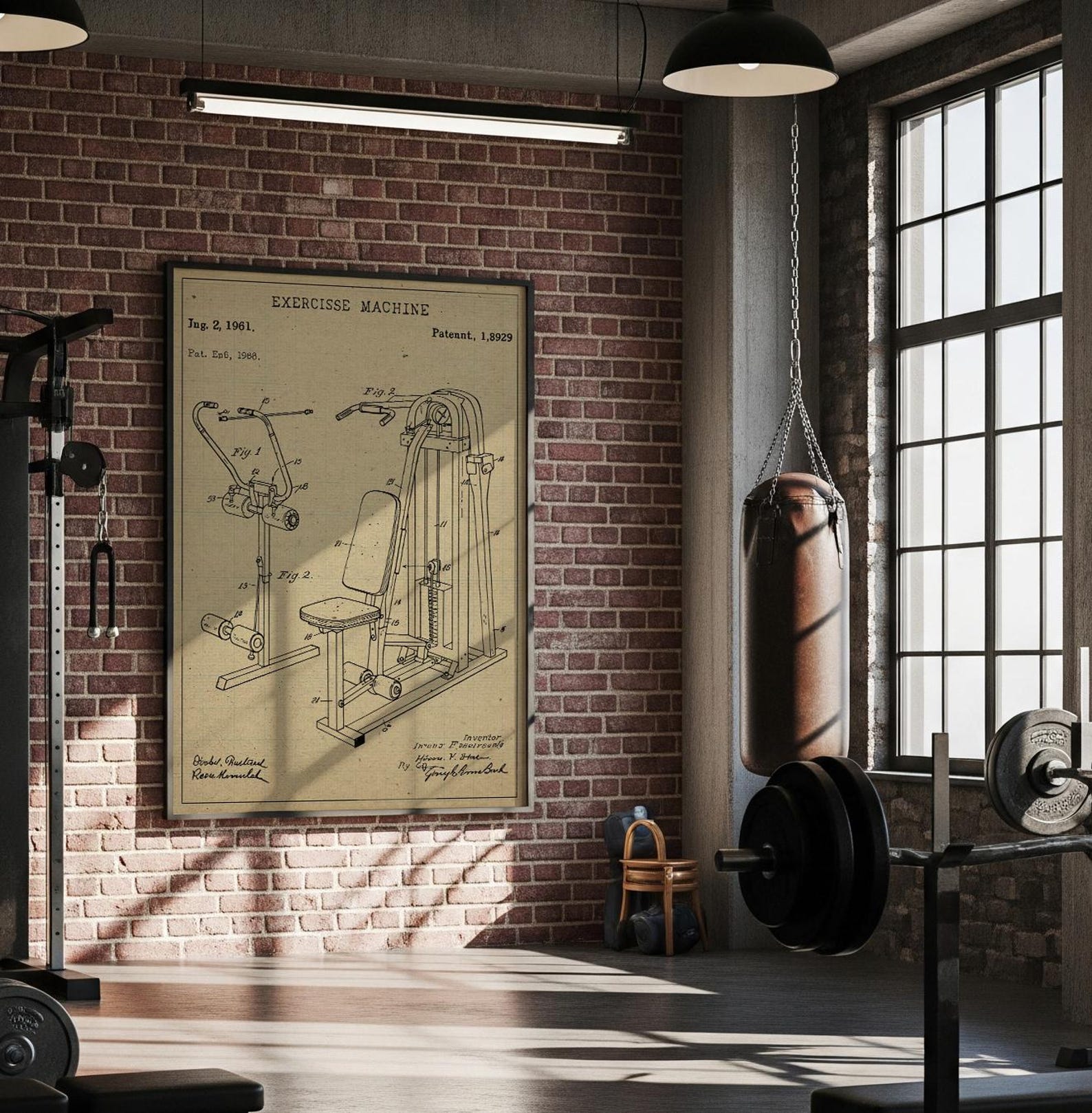 Vintage Gym Equipment Blueprint Poster: Retro Fitness Art (digital ...