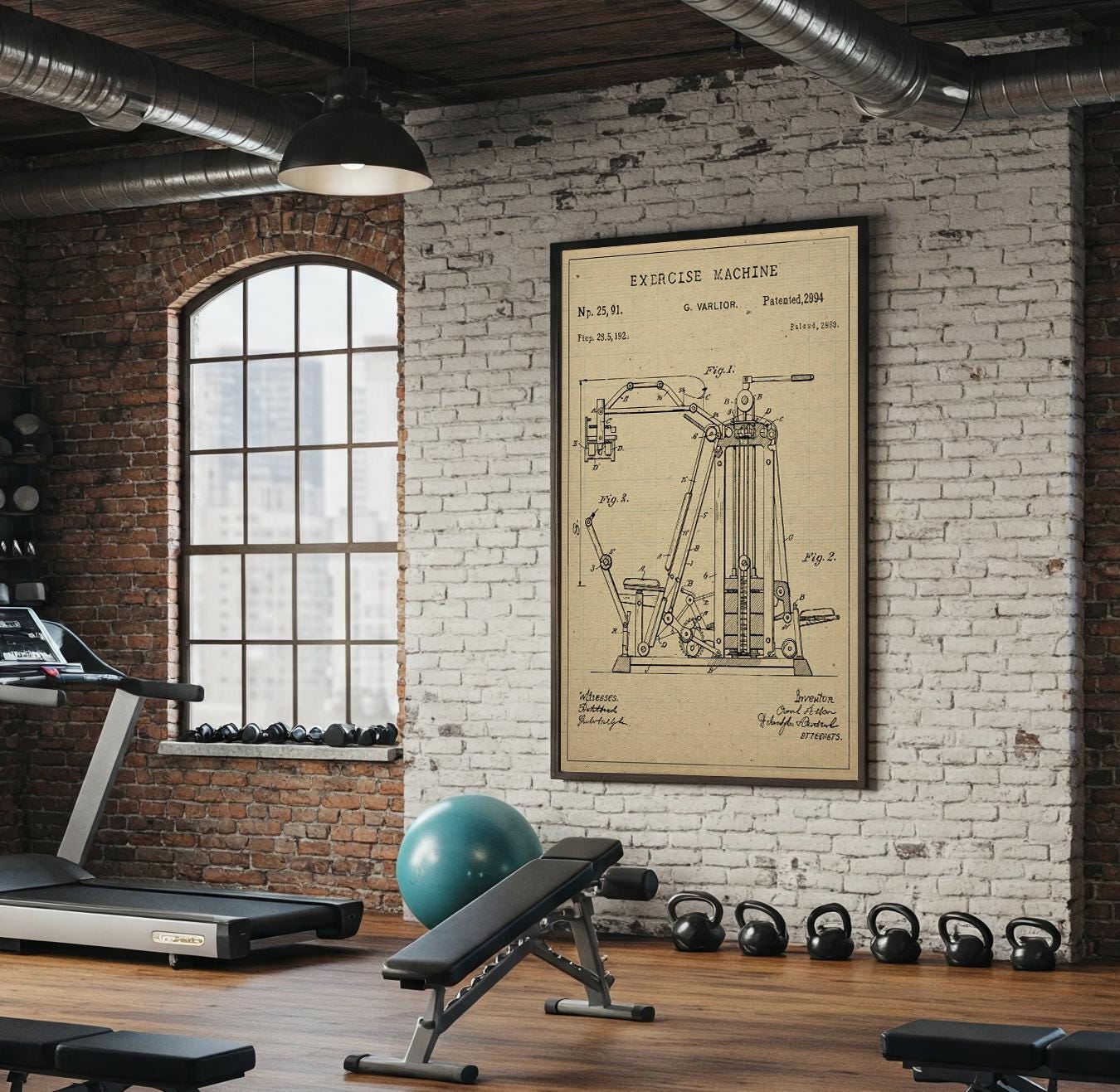 Vintage Gym Equipment Blueprint Poster – Digital Download, Retro ...